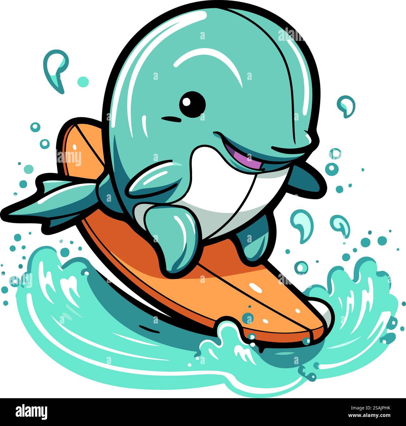 Illustration of a Cute Cartoon Whale Surfing on the Water Stock Vector ...