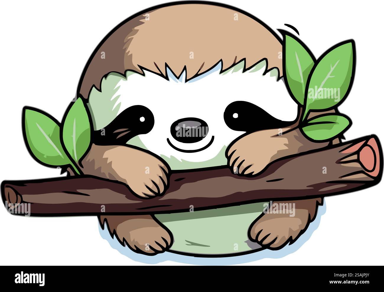 Cute cartoon sloth on a tree branch. Vector illustration Stock Vector ...