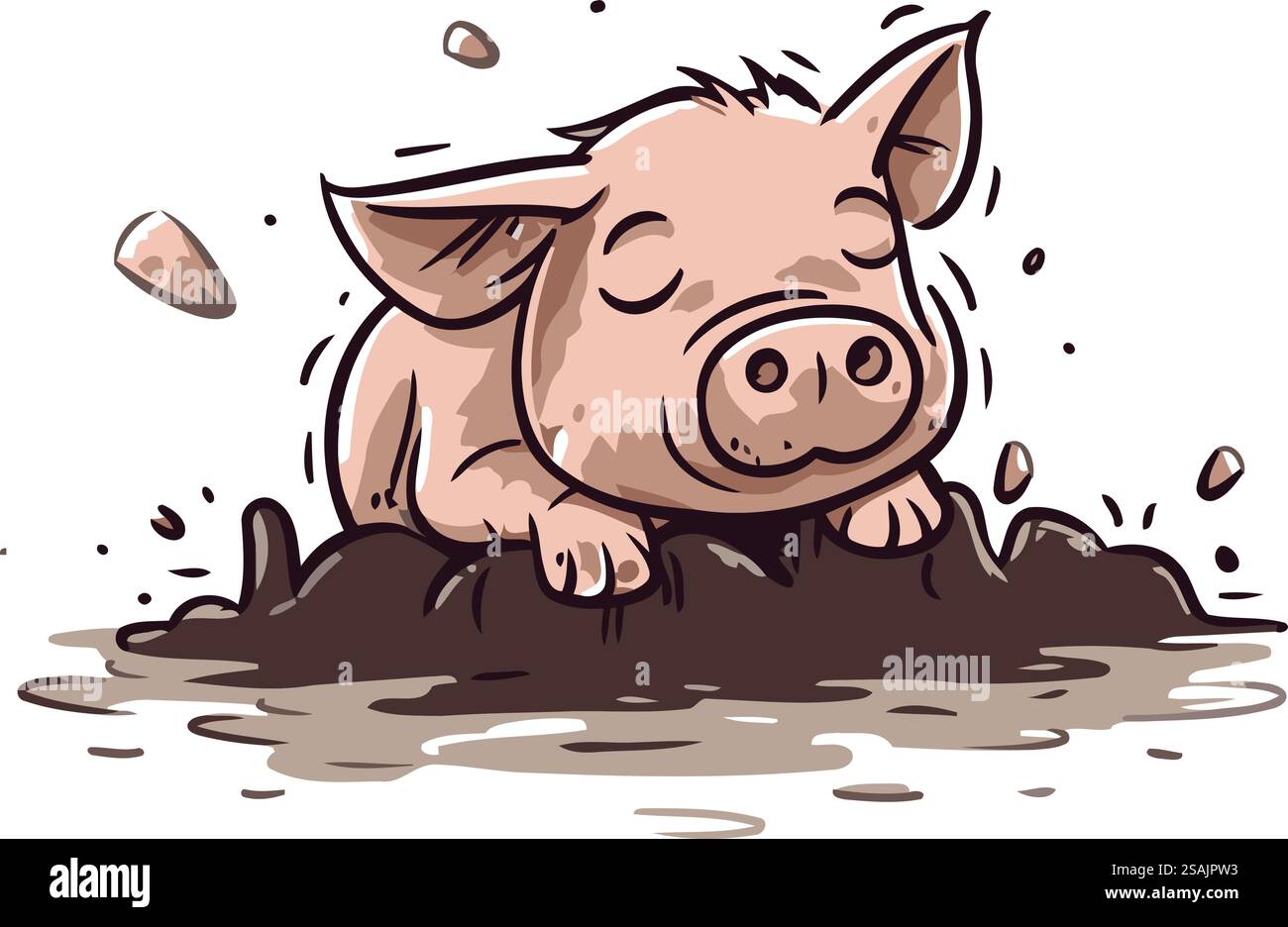 Illustration of a pig in the mud. Vector illustration on white ...