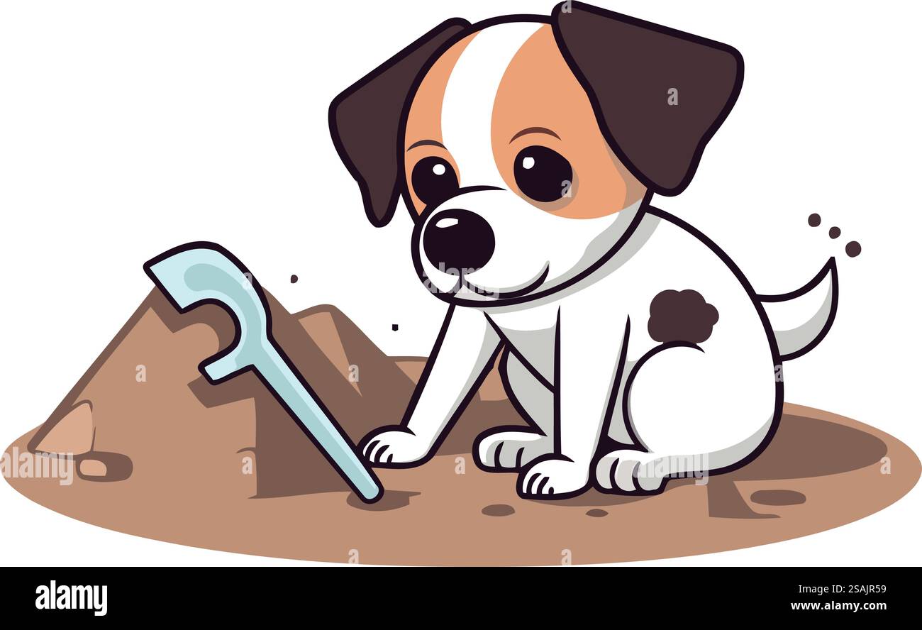 Jack russell dog digging a hole with a shovel vector illustration Stock ...