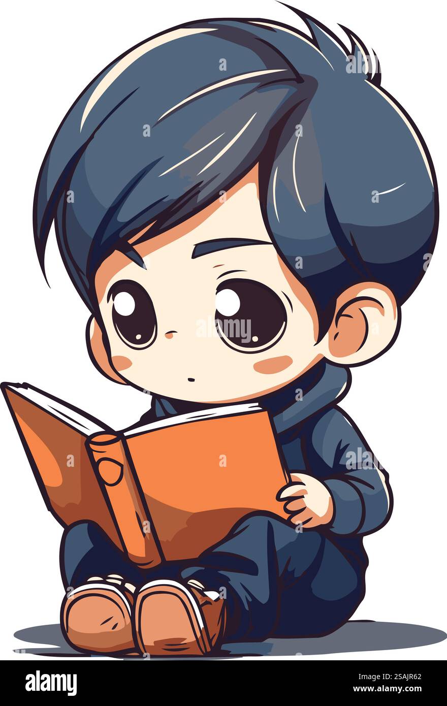 Cute boy reading a book. Vector illustration isolated on white ...