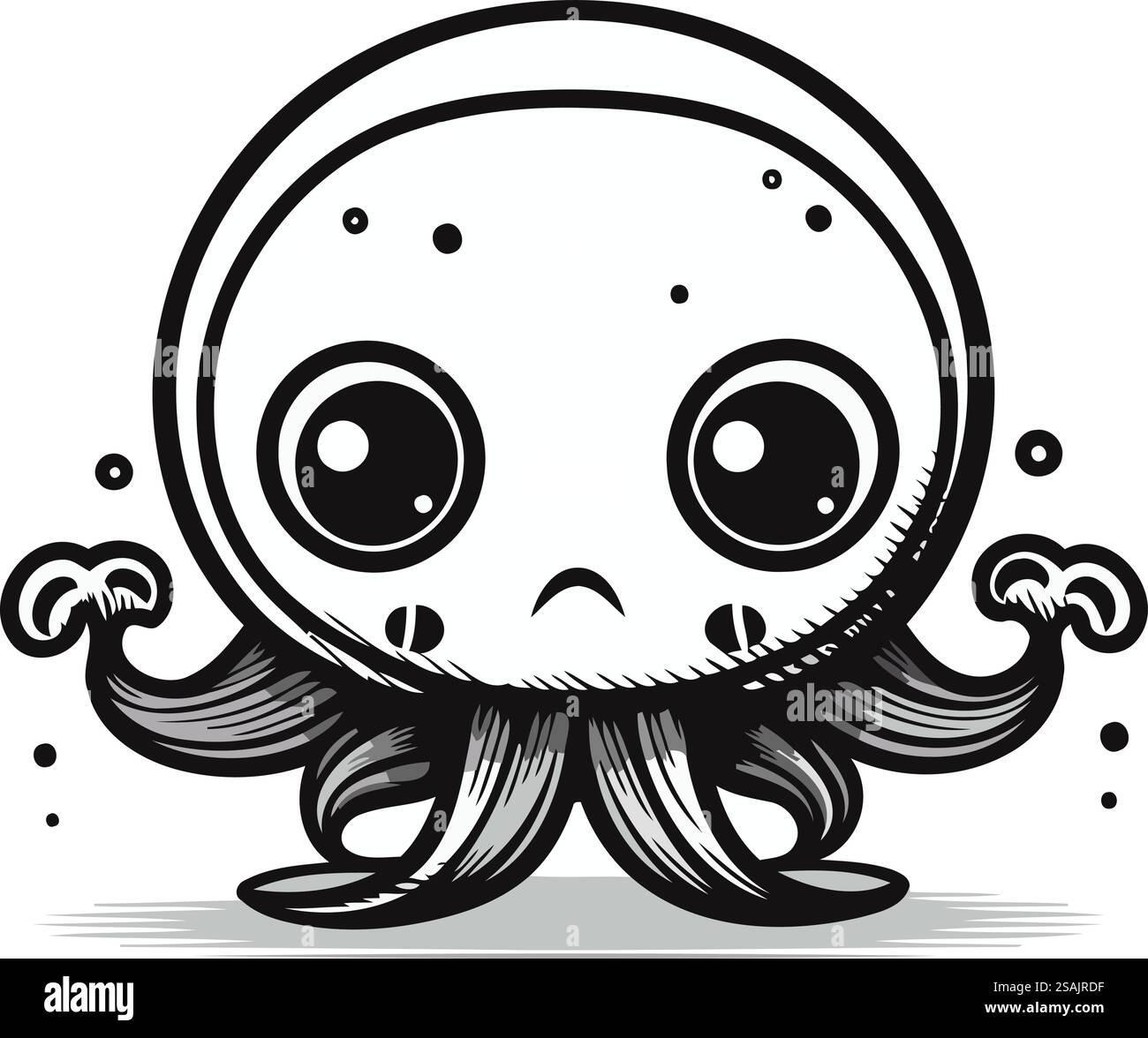 Cute cartoon octopus with big eyes and mustache. Vector illustration ...