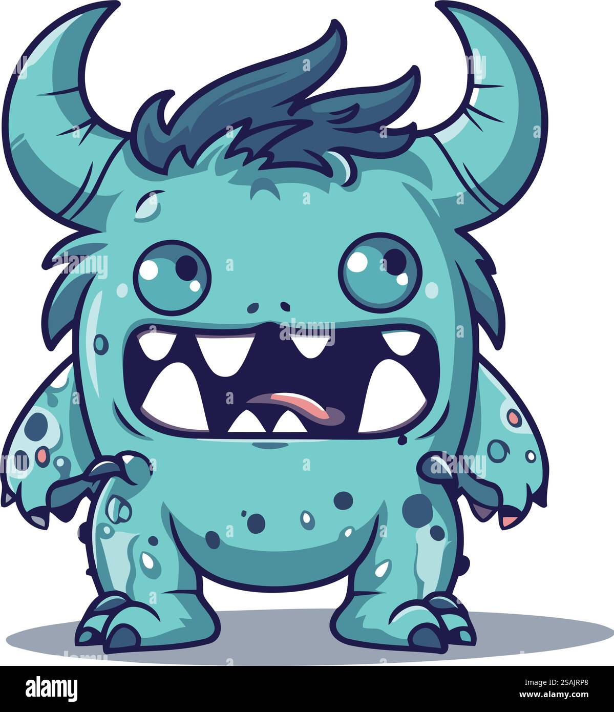 Funny cartoon monster. Vector illustration of a monster with horns ...