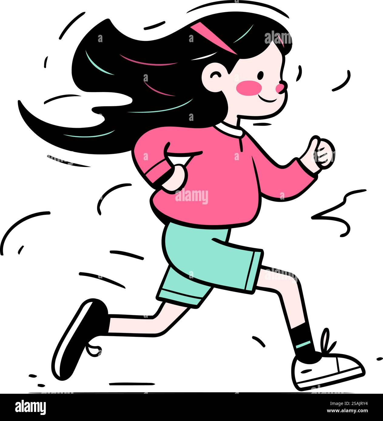 Running girl. Vector illustration in cartoon style. Girl jogging Stock ...