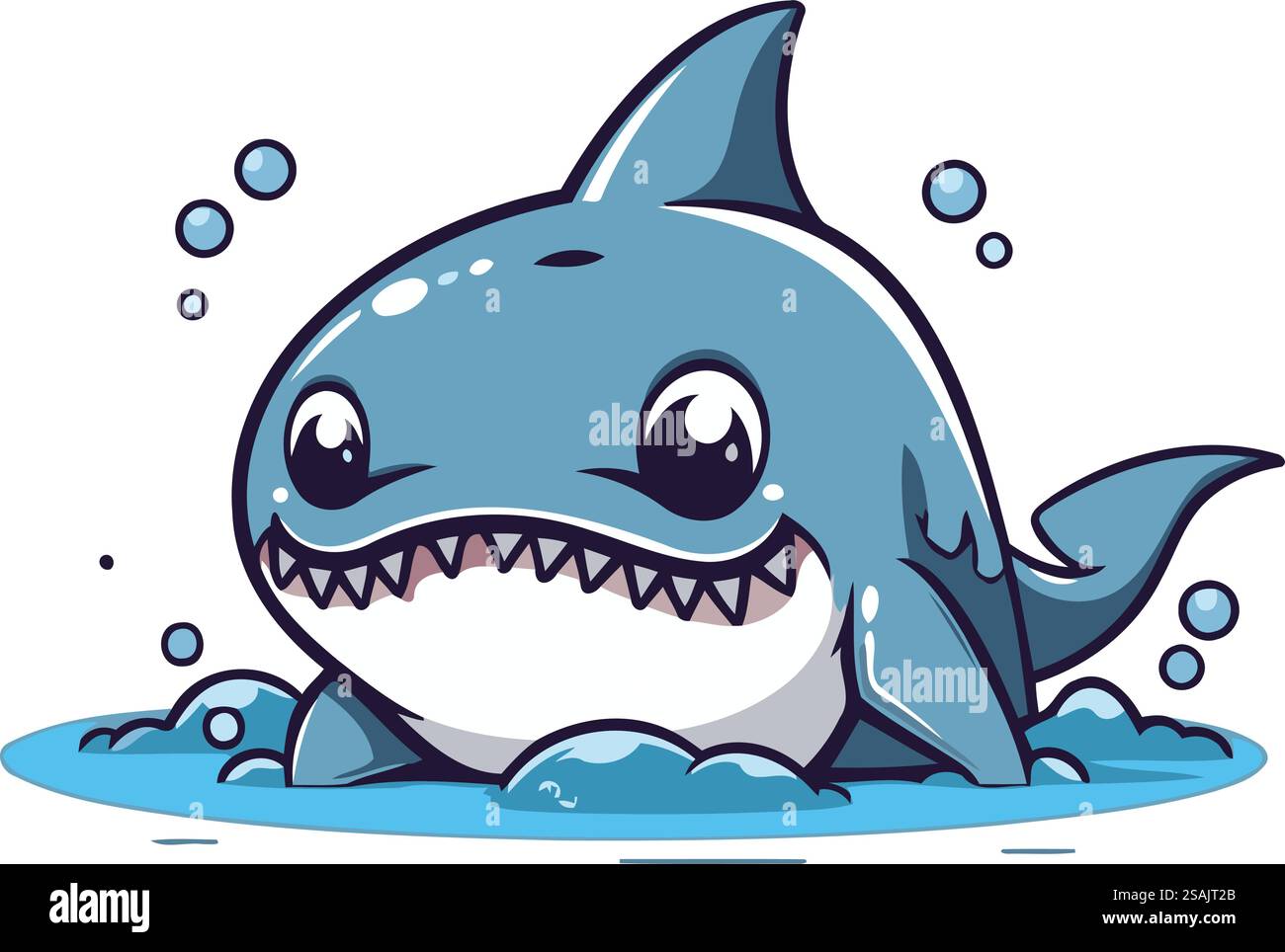 Cute cartoon shark in water. Vector illustration isolated on white ...