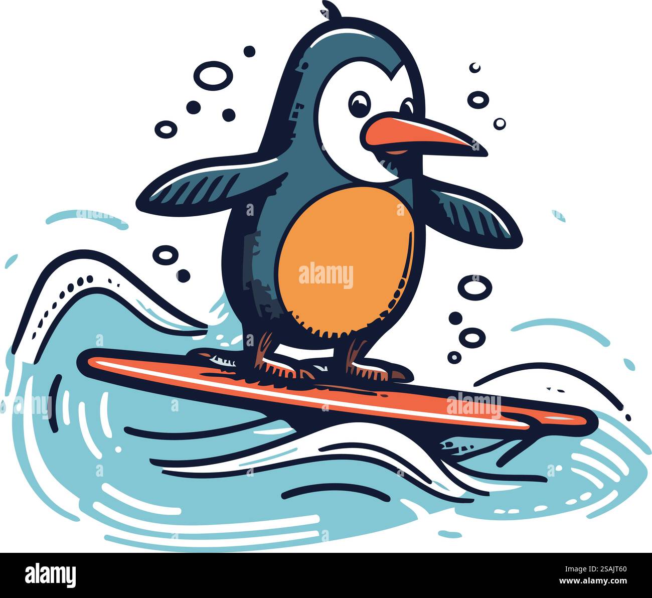 Cute penguin surfing on surfboard. Vector illustration in cartoon style ...