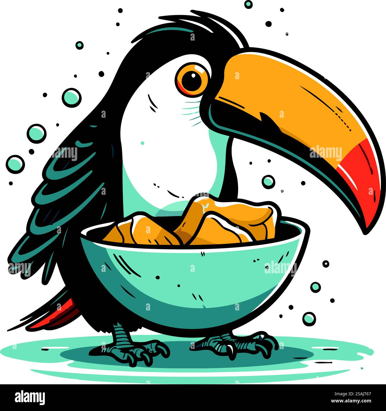 Cartoon toucan with cornflakes in a bowl. Vector illustration Stock ...