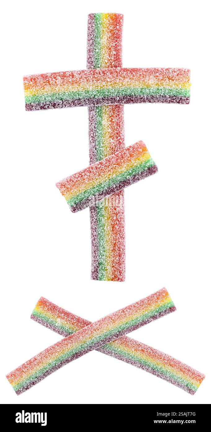 rainbow jelly candies strips in sugar sprinkle in shape of cross white ...
