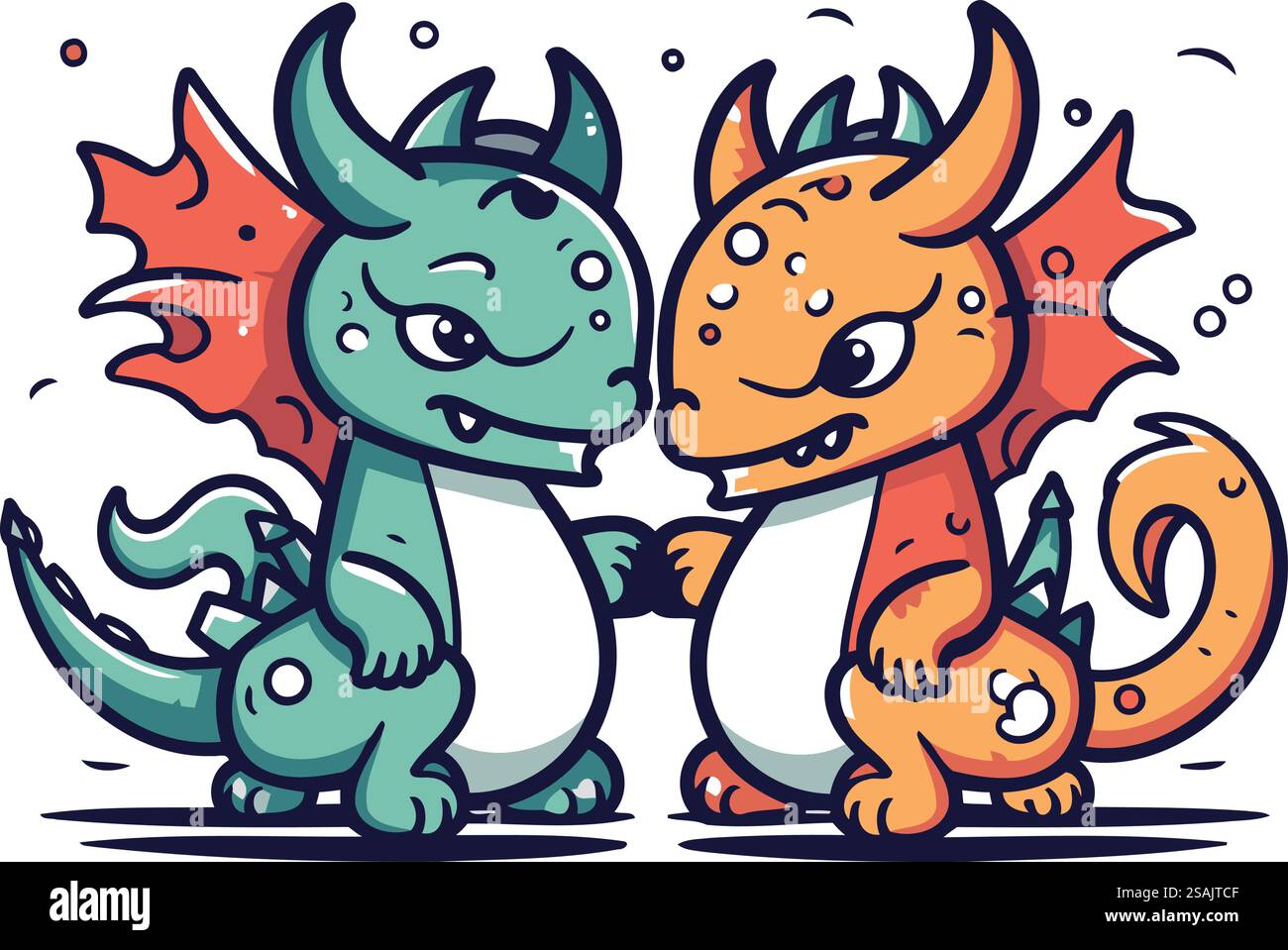 Cute cartoon dragon couple. Vector illustration isolated on white ...