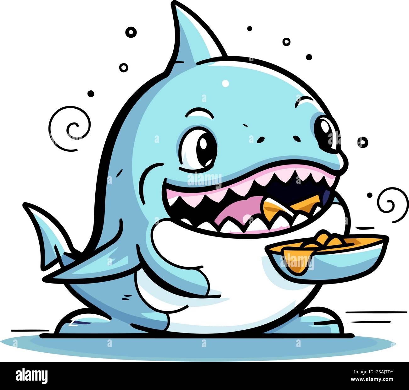 Shark Eating Snack Vector Illustration. Cartoon Shark Eating Snack ...