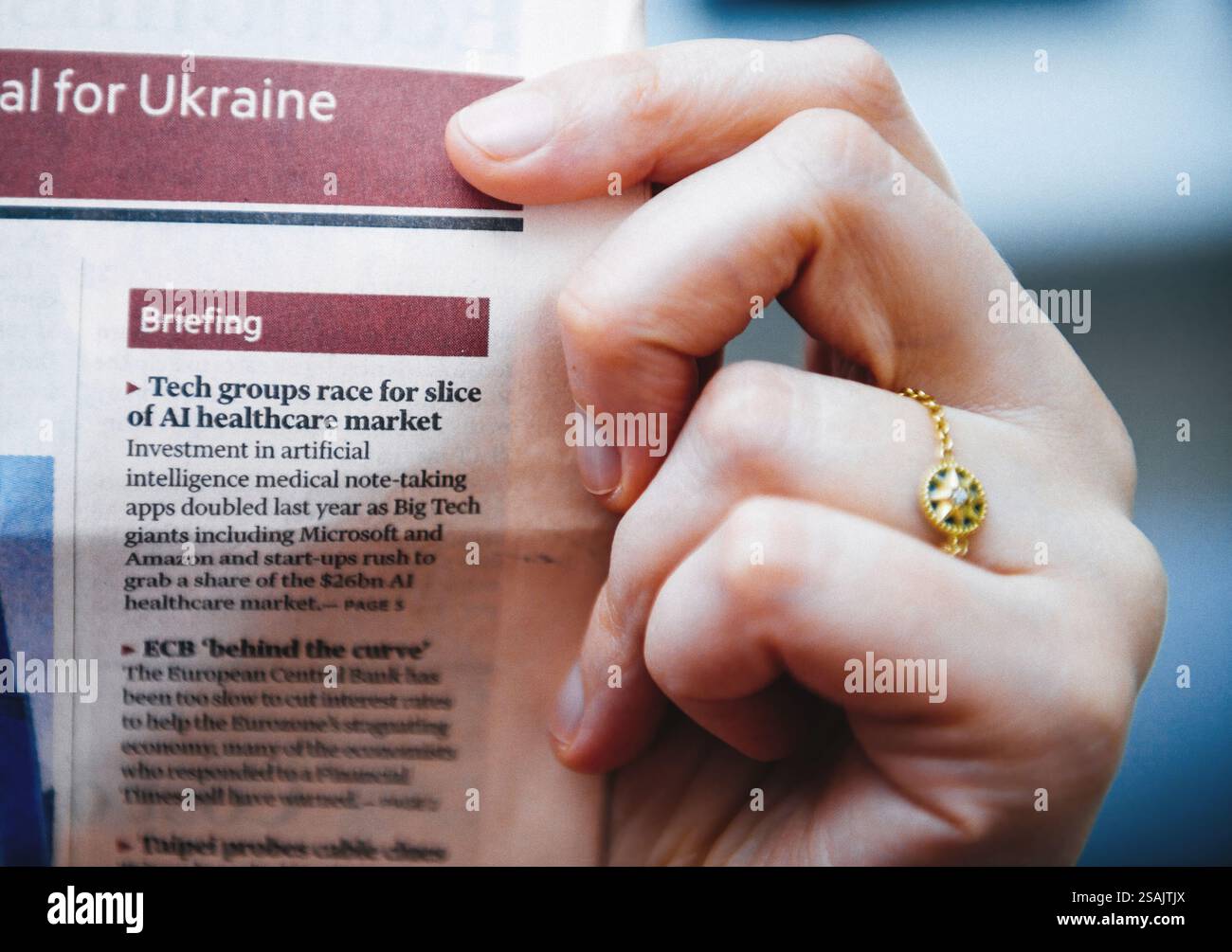 Paris, France - Jan 10, 2025: Close-up of a Financial Times article ...