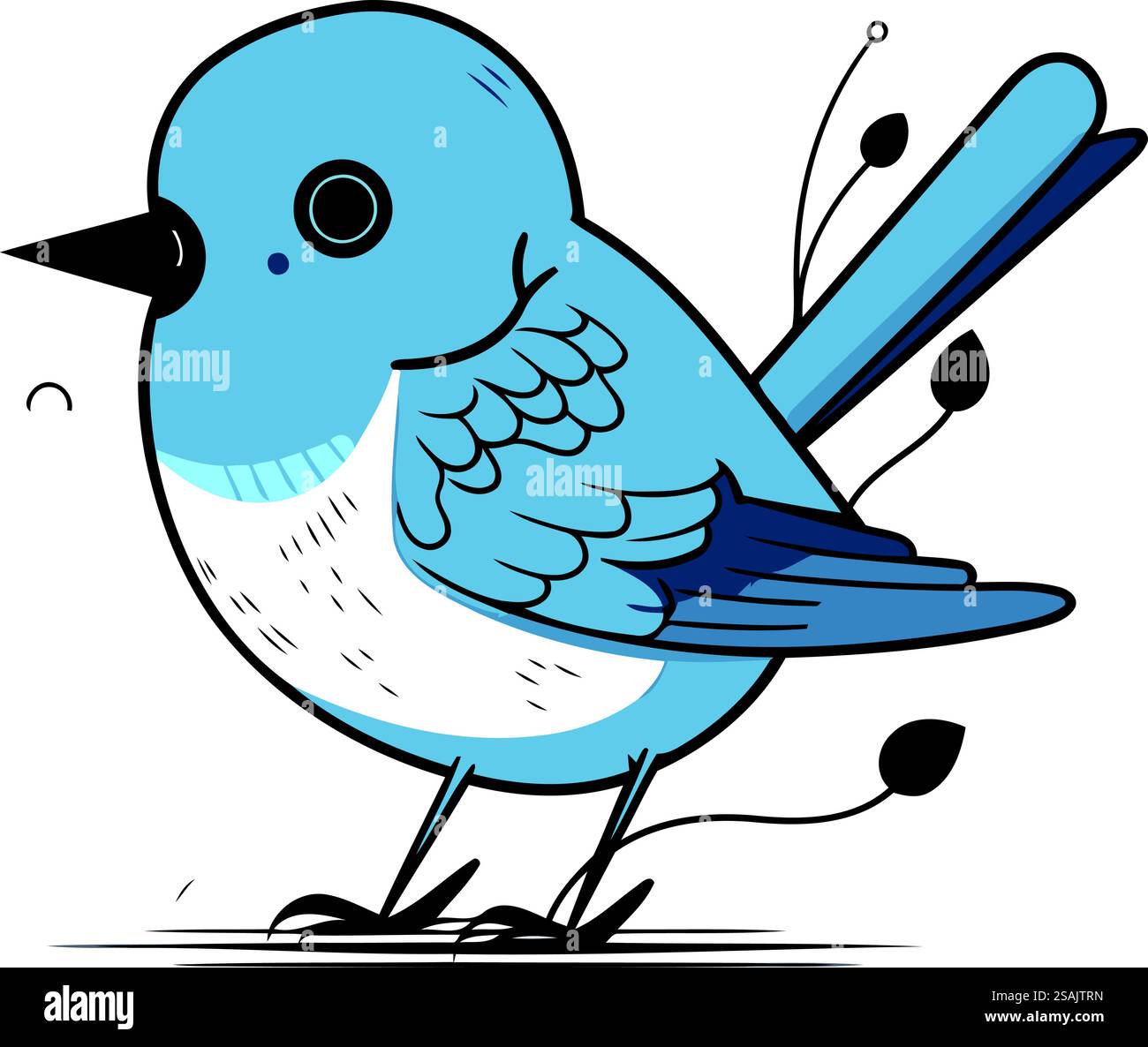 Vector illustration of a cute blue bird. Isolated on white background ...