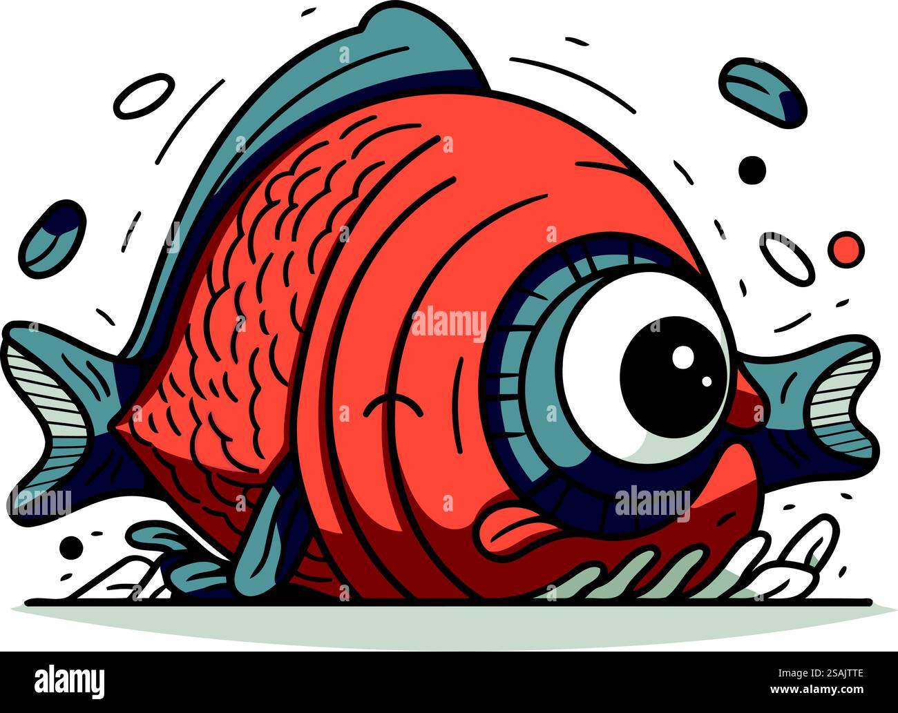 Cartoon funny fish. Vector illustration. Isolated on white background ...
