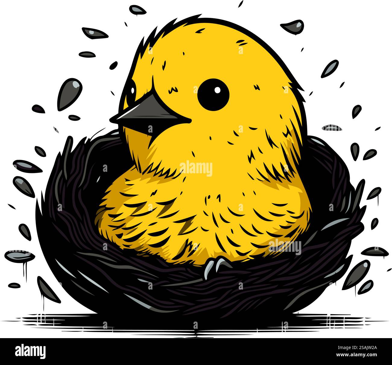cute little chick in the nest. vector illustration. hand drawing Stock ...