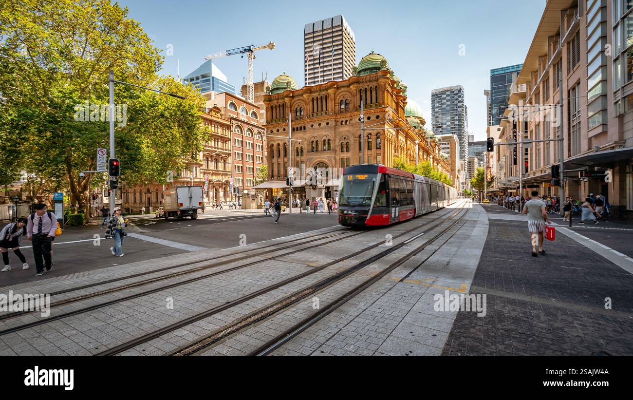 Sydney, NSW, Australia - Modern light rail tram going along George St ...