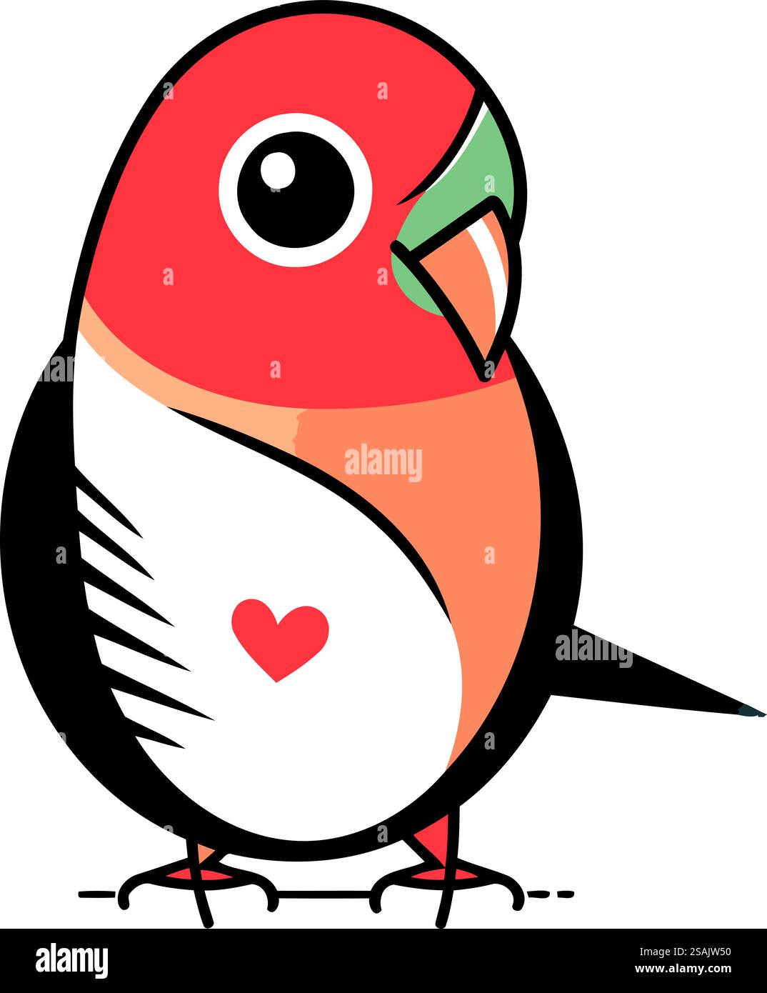 Cartoon cute parrot with heart. Vector illustration on white background ...