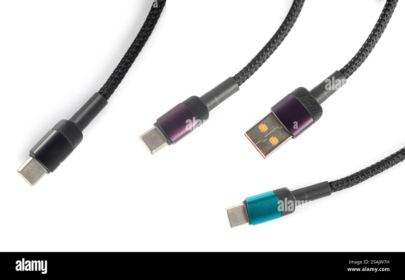 USB type A, USB type C cable isolated on white background Stock Photo ...