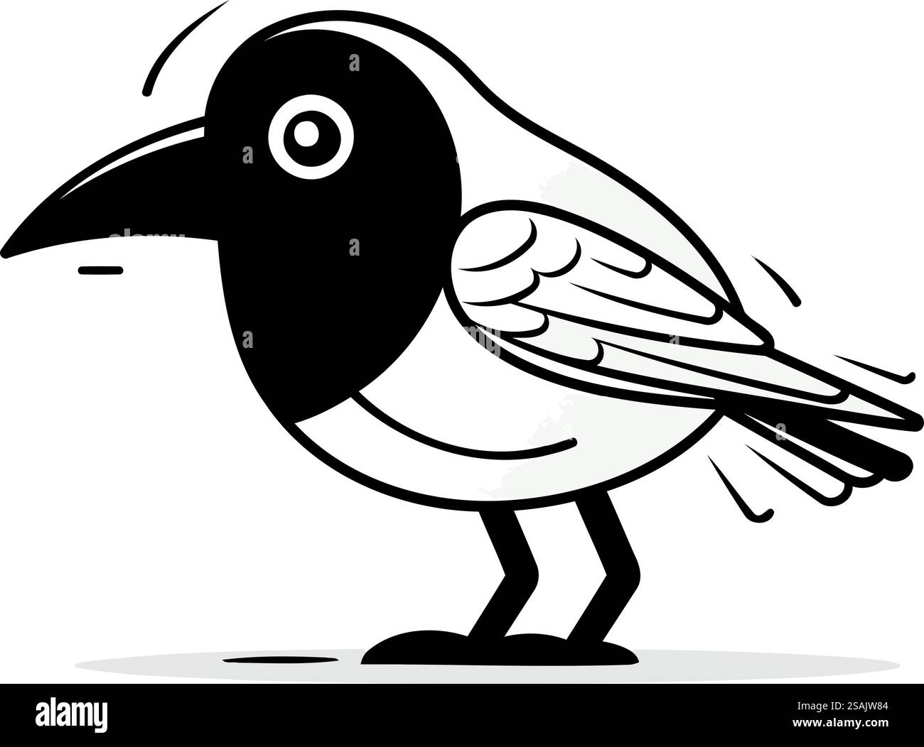 Crow. Black and white vector illustration isolated on white background ...