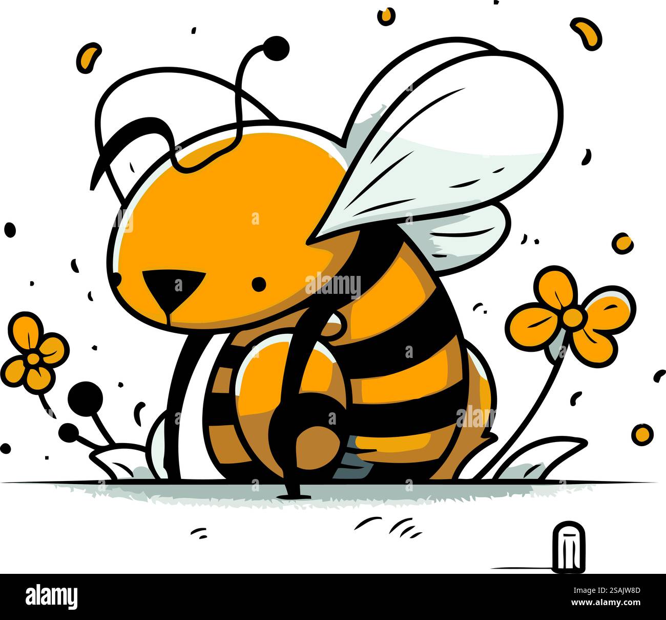 Bee and flowers. Vector illustration of cute cartoon bee and flower ...