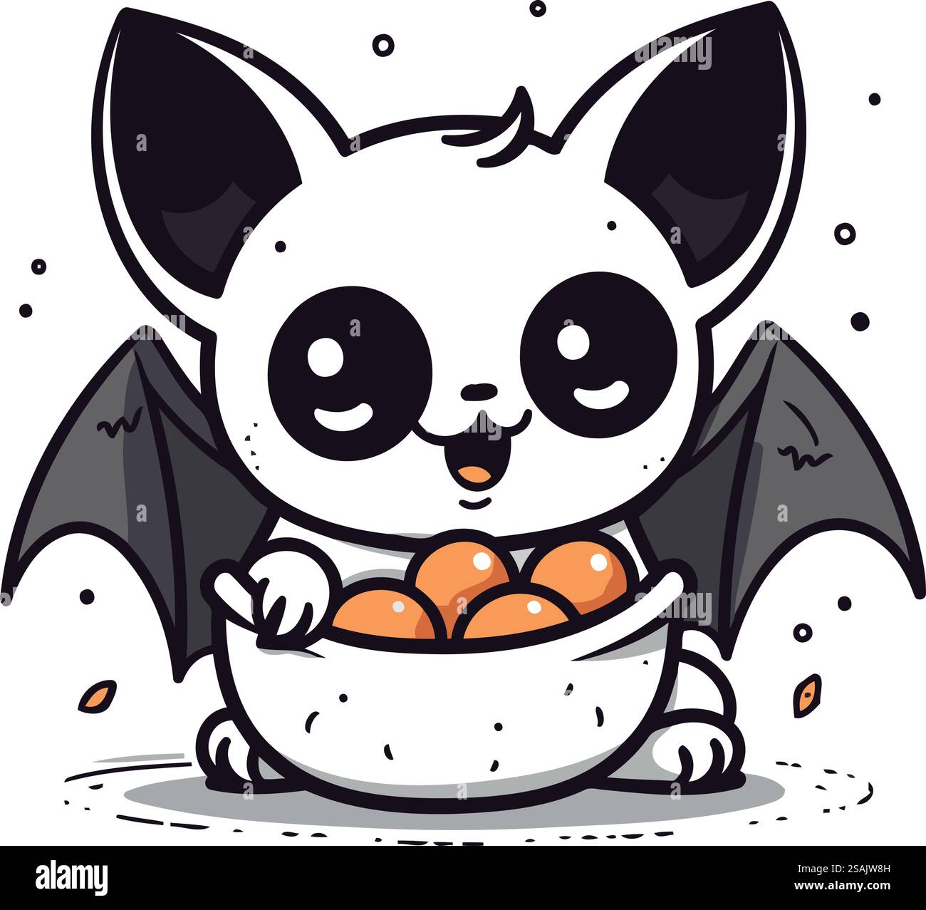 Cute cartoon bat with bowl of tangerines. Vector illustration Stock ...