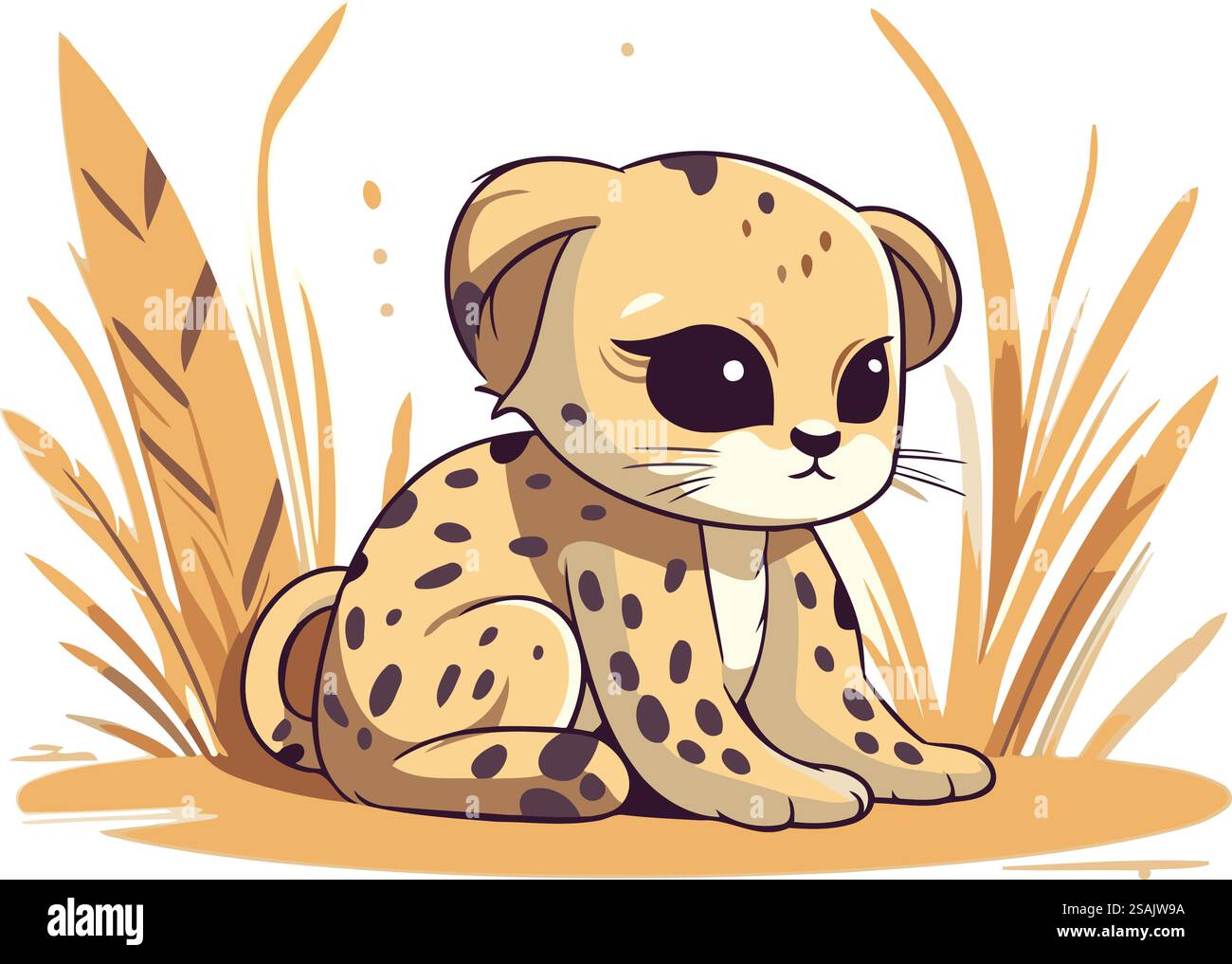 Cute cartoon cheetah sitting on grass. Vector illustration Stock Vector ...