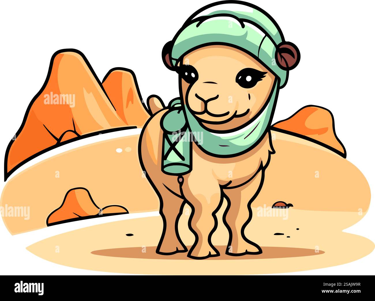 Cute camel in the desert. Vector illustration in cartoon style Stock ...