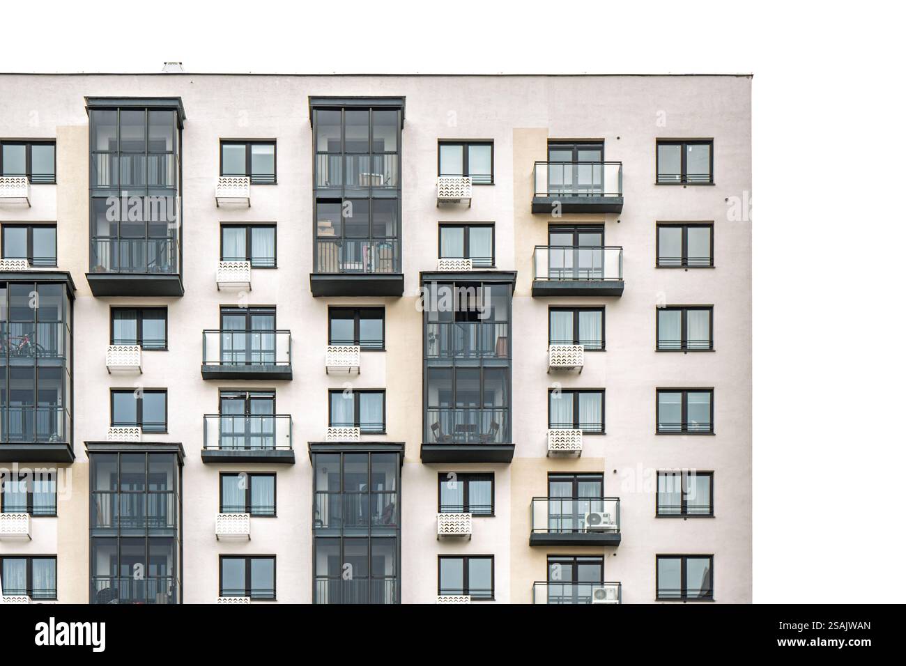 Contemporary apartment buildings with beige facades, featuring numerous ...