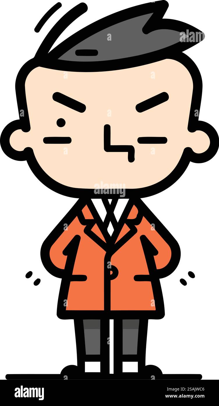 Vector cartoon stick figure drawing conceptual illustration of angry ...