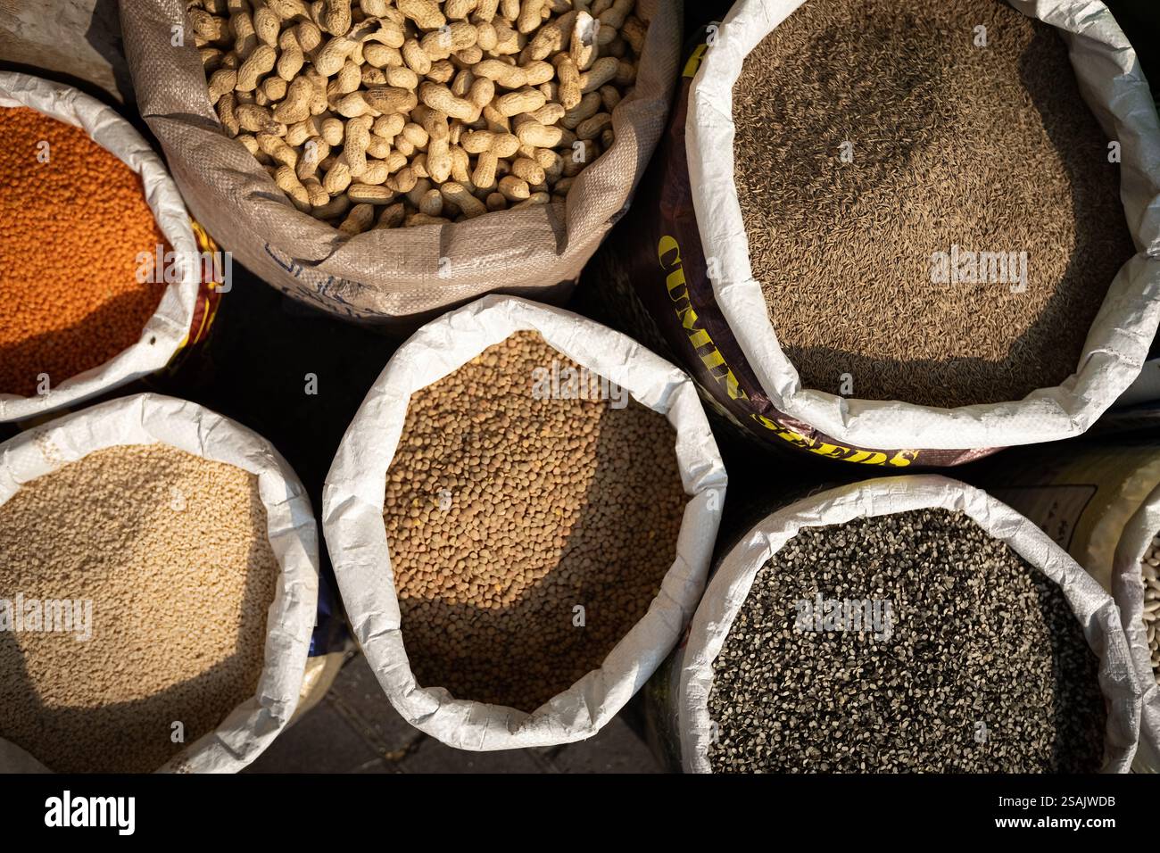 Beans and cereals on the arabic market in Bahrain Manama Souq Stock ...