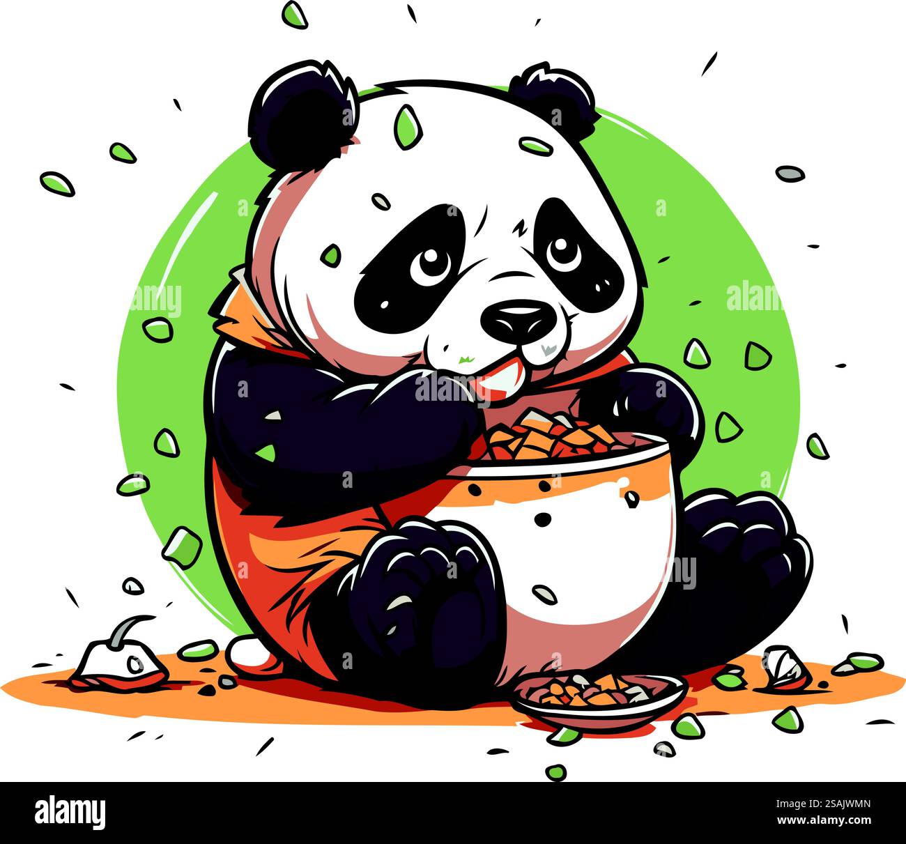 Cute panda with a bowl of food. Vector illustration Stock Vector Image ...