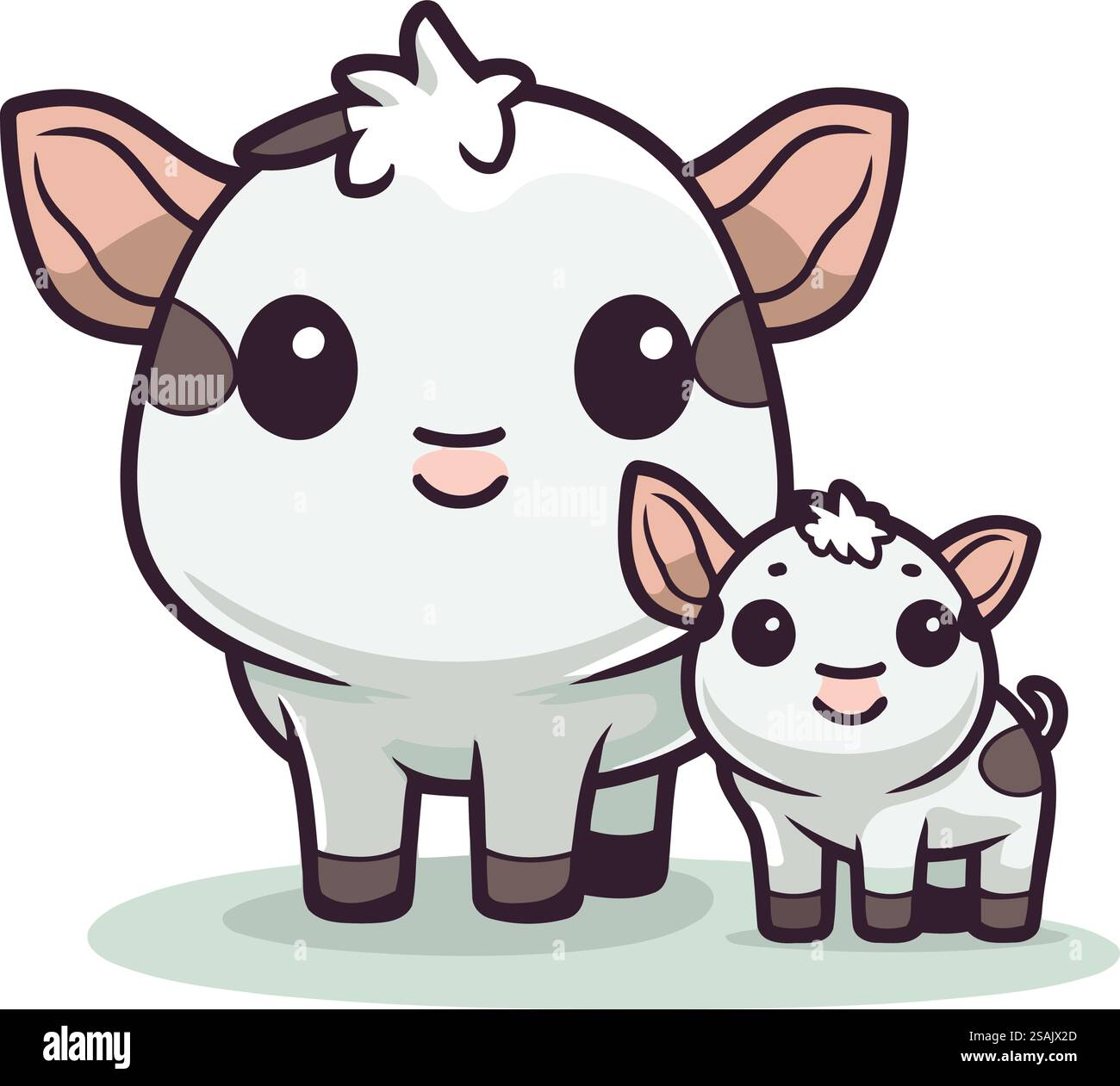 Cute cow and calf cartoon vector illustration. Cute farm animals Stock ...