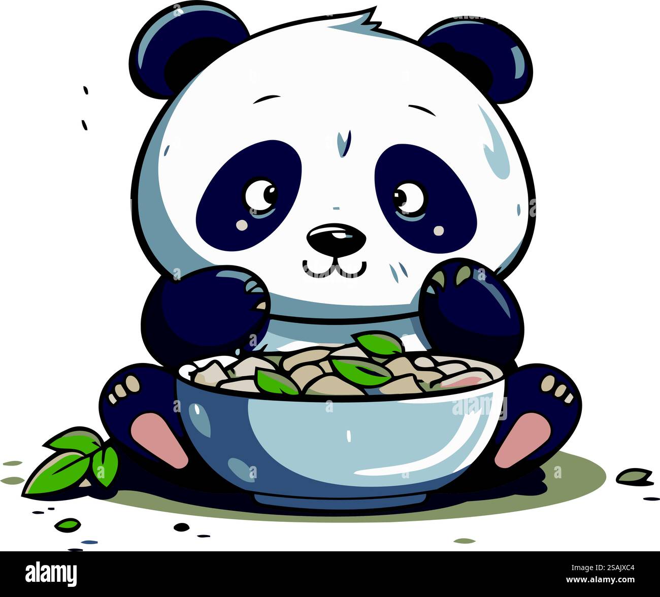 Cute panda eating food from a bowl. Vector illustration Stock Vector ...