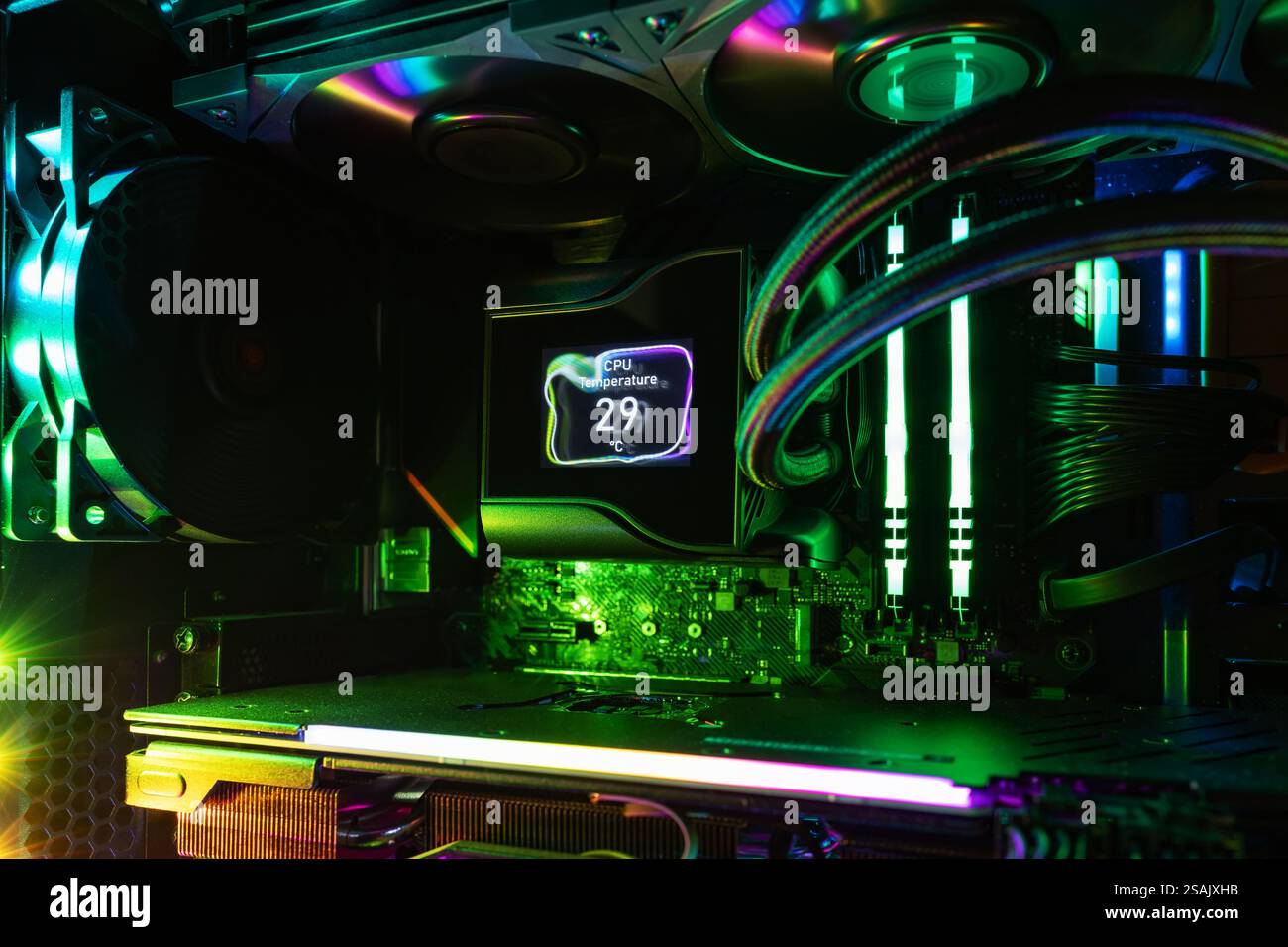 CPU Water block with Coolant Flow Liquid Cooled Gaming PC Stock Photo ...