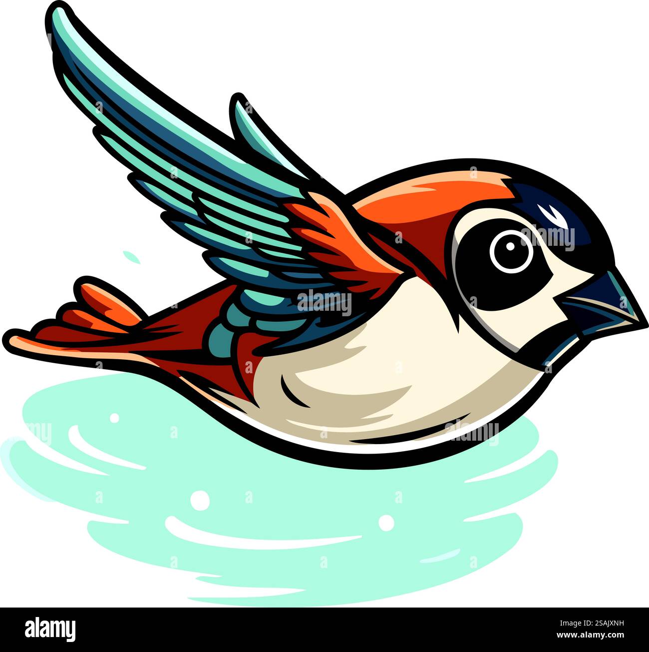Vector illustration of a cute little bird flying in the blue sky Stock ...