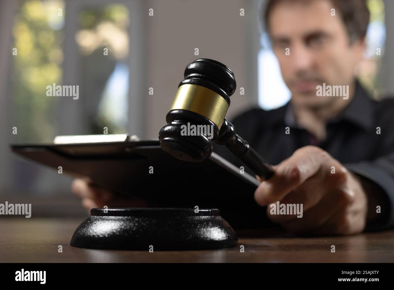 judge with gavel is prepared in the courtroom to be used to give a ...
