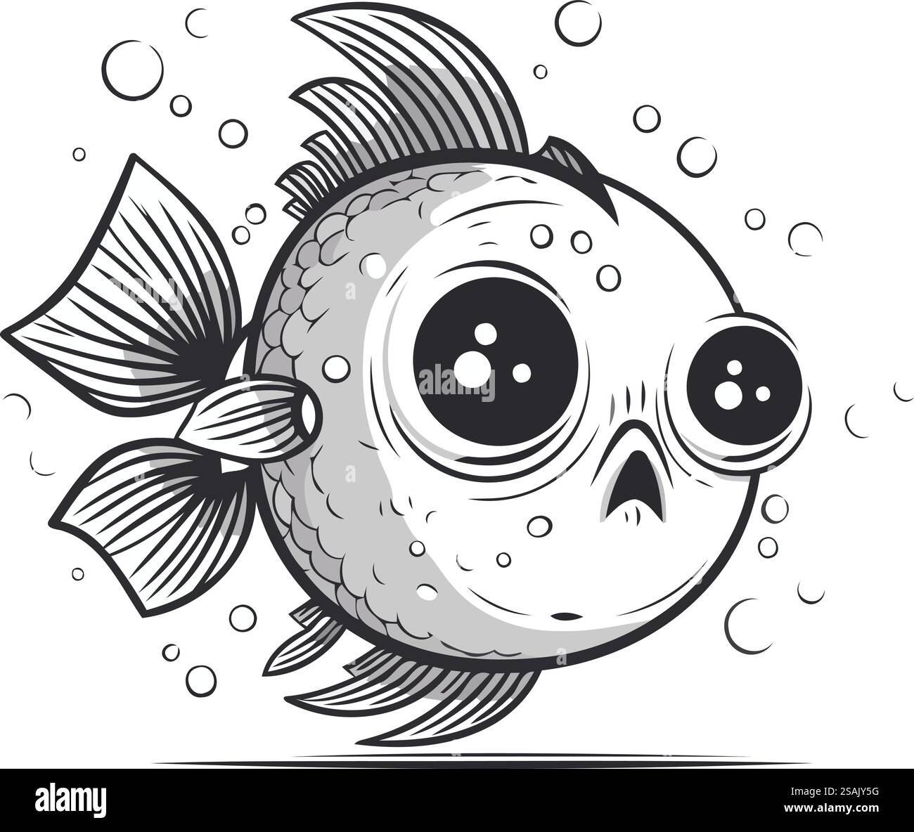 Cute cartoon fish with big eyes. Vector illustration on white ...