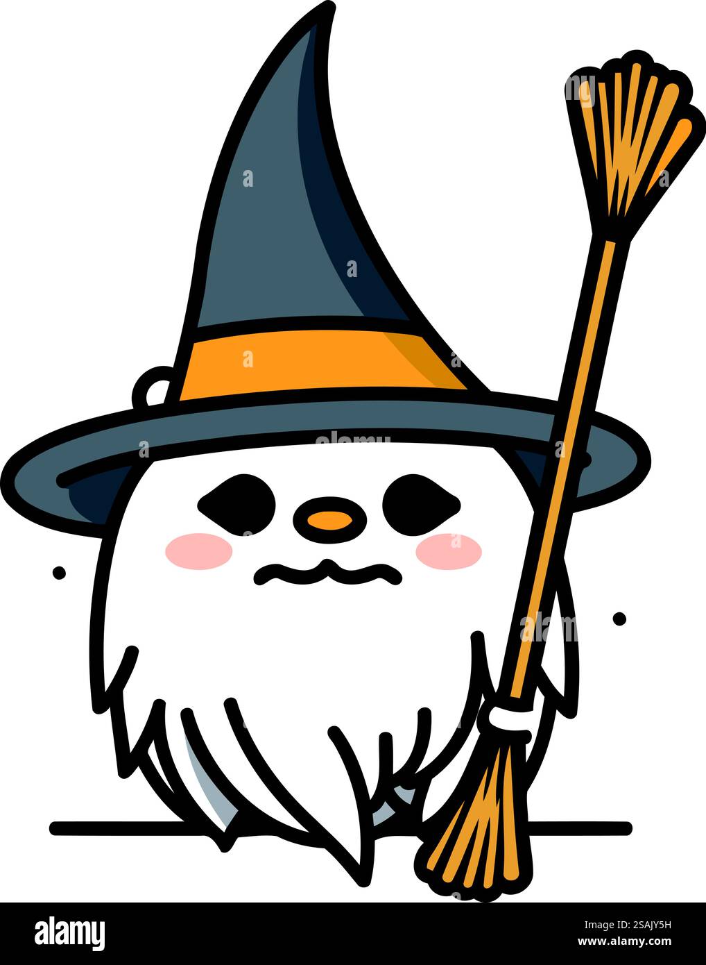 Cute ghost with witch hat and broom. Halloween vector illustration ...