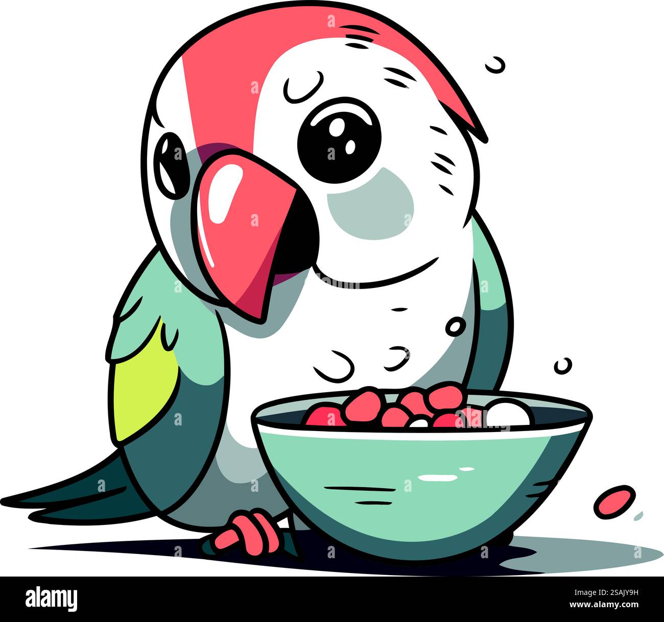Cute parrot eating a bowl of cereals. Vector illustration Stock Vector ...