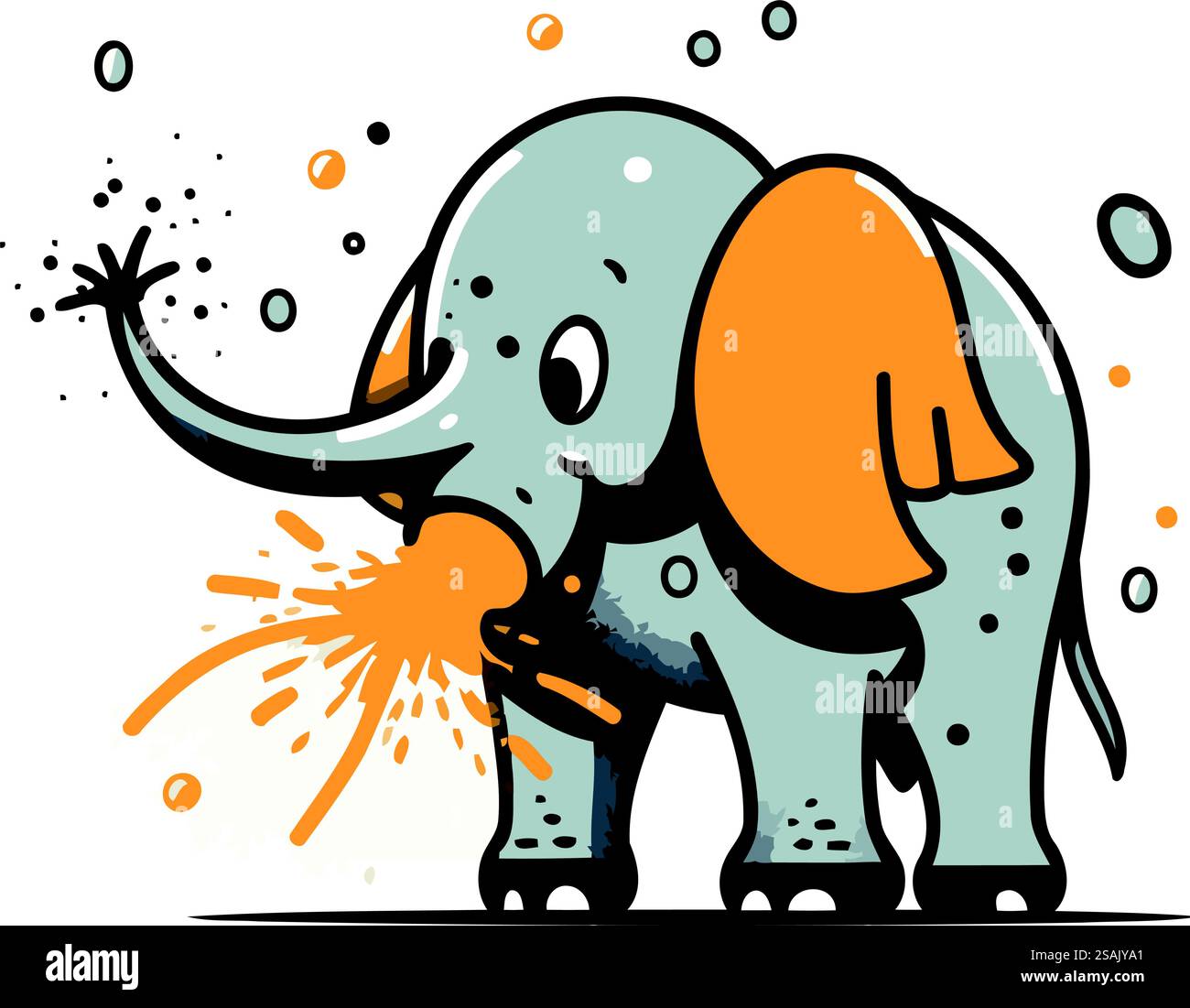 Vector illustration of an elephant with a splash of water. Cartoon ...