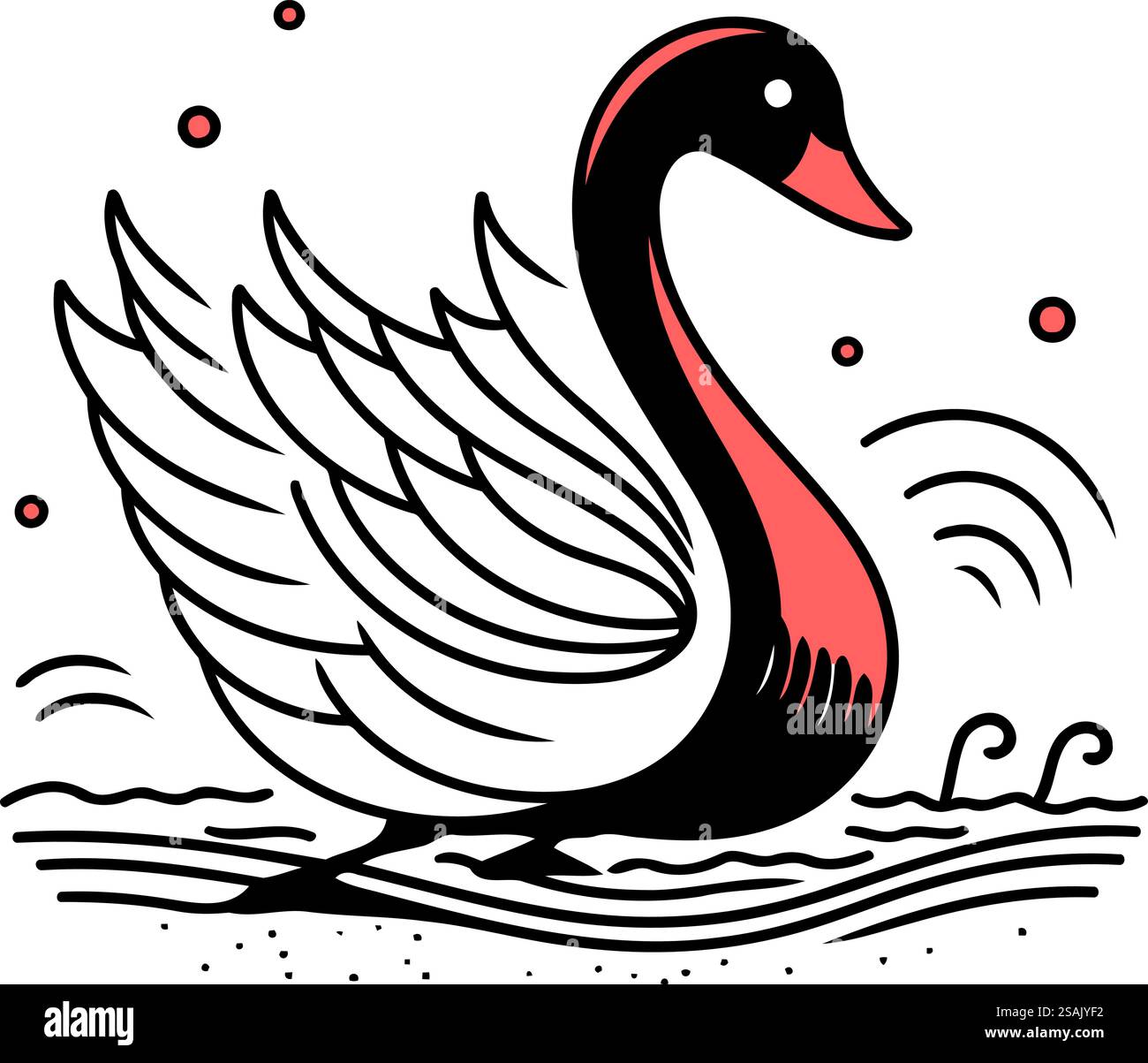 Swan in water. Hand drawn vector illustration in doodle style Stock ...