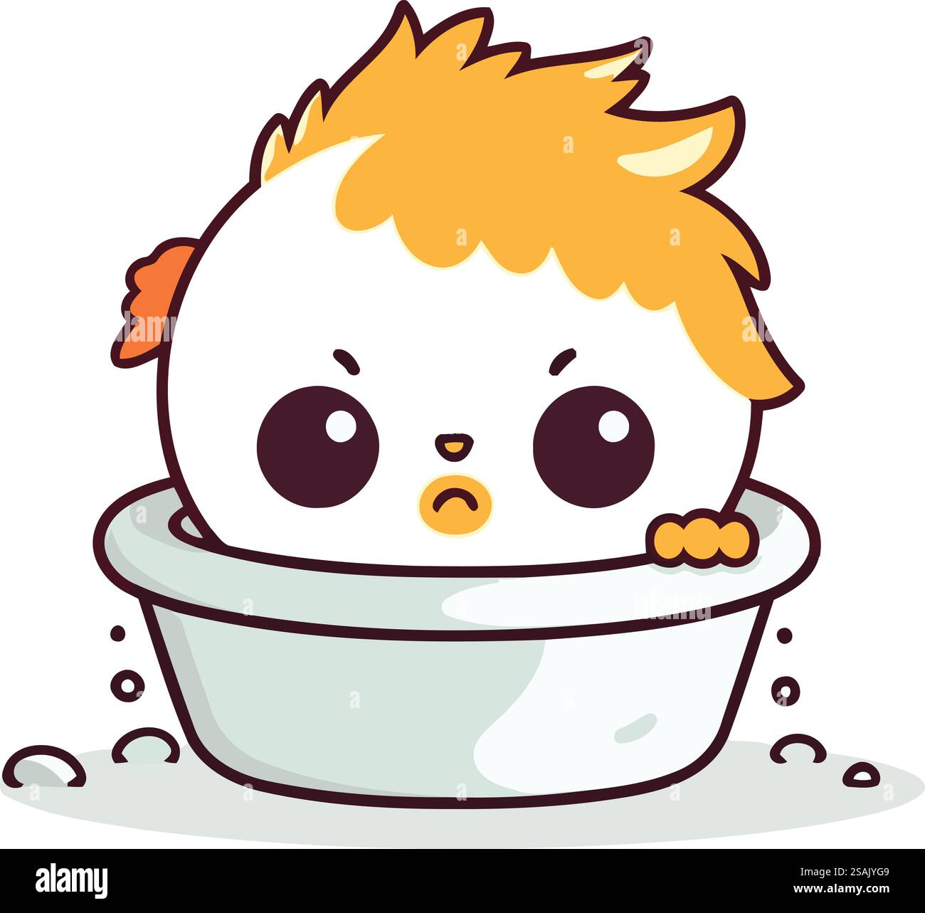 Cute little chicken character washing in bathtub. Vector illustration ...