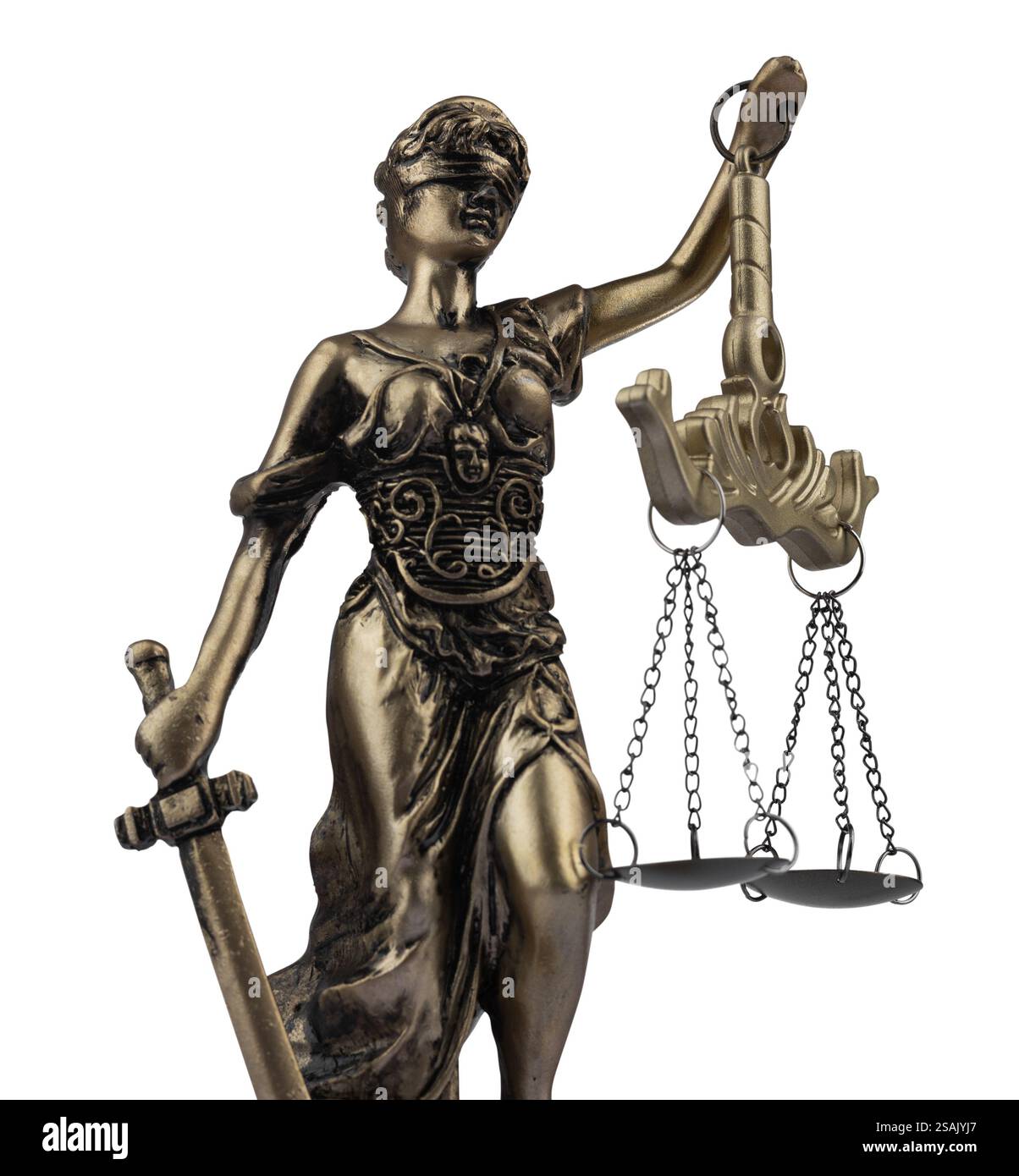 Statue of Lady Justice isolated on white, low angle view. Symbol of ...