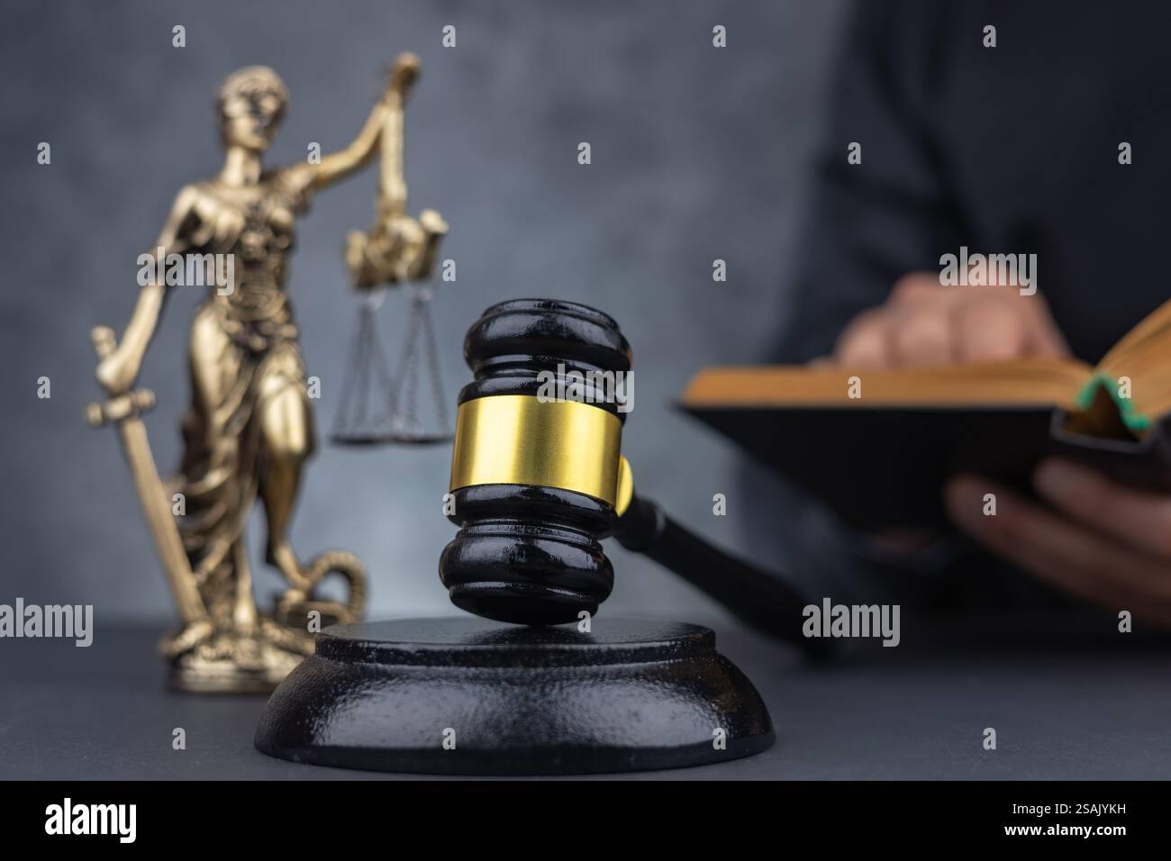 Judge with paper document pronouncing sentence in a court of law. Judge ...