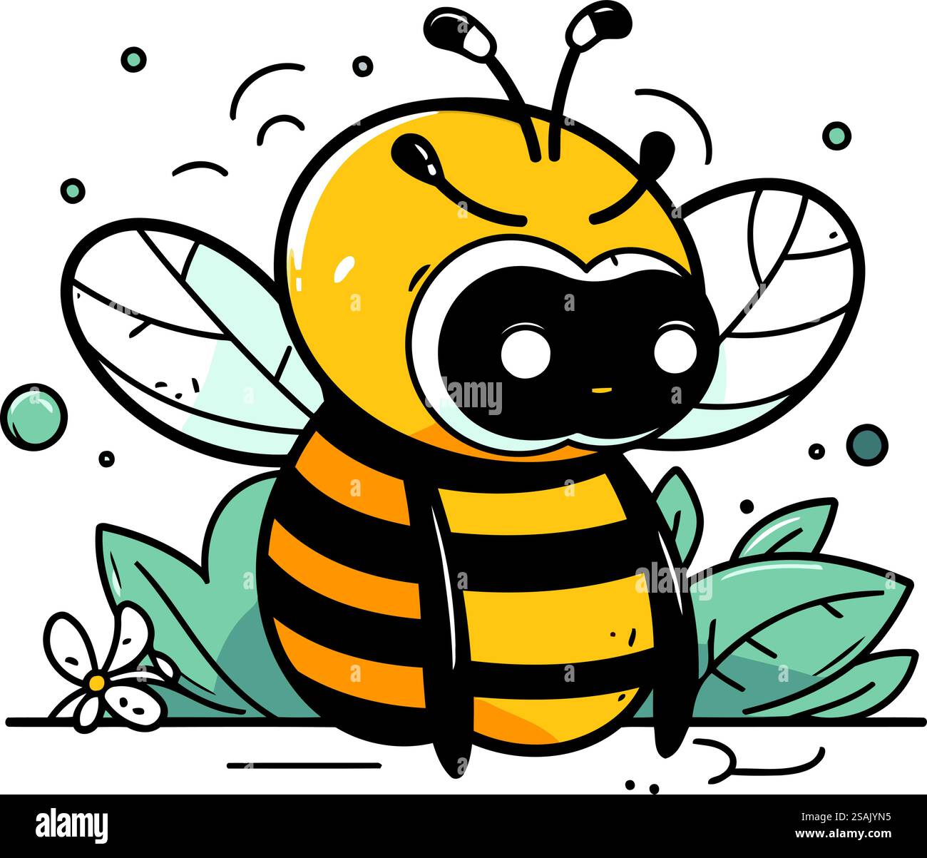Cartoon cute bee. Vector illustration. Isolated on white background ...