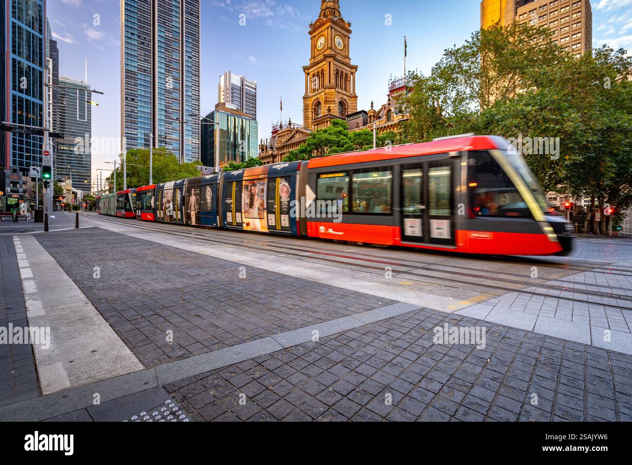 Sydney, NSW, Australia - Modern light rail tram going along George St ...