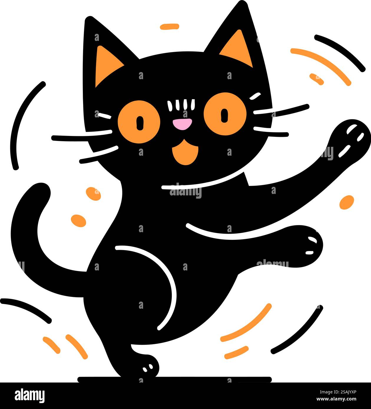 Cute black cat jumping. Vector illustration in flat cartoon style Stock ...