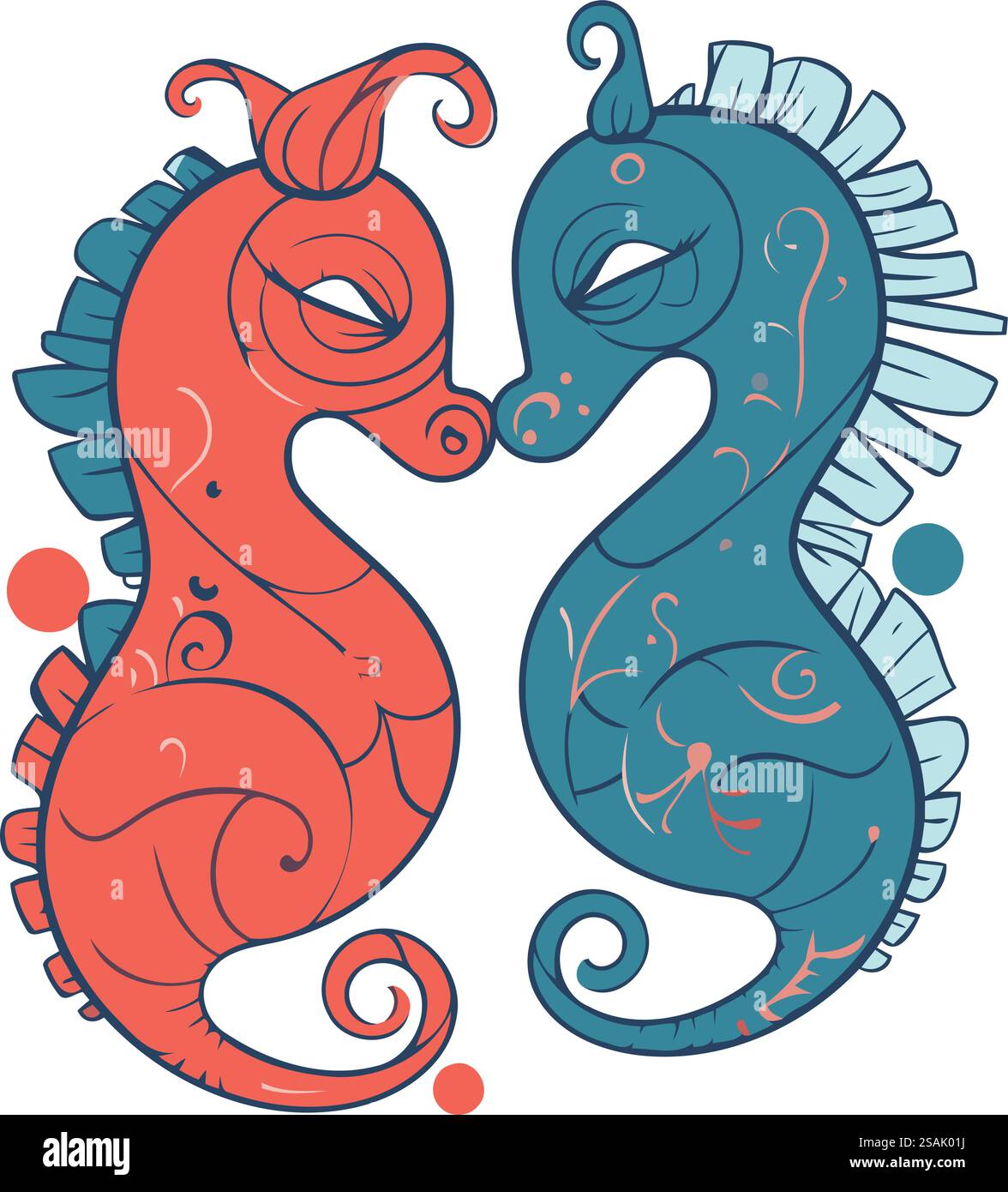 Two seahorses in doodle style. Vector illustration Stock Vector Image ...