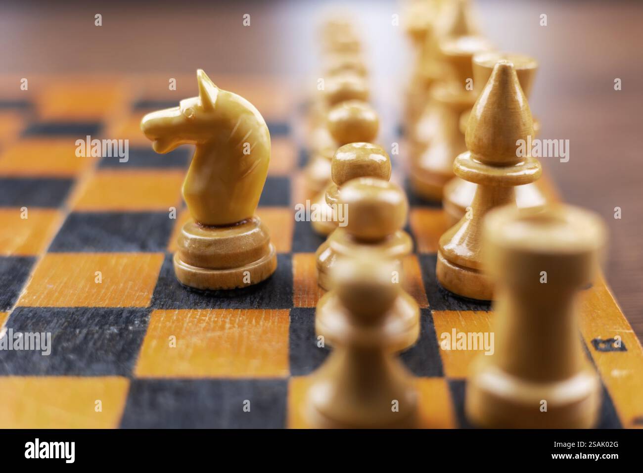 Wooden chess pieces on the chessboard. Intellectual game - chess. Chess ...