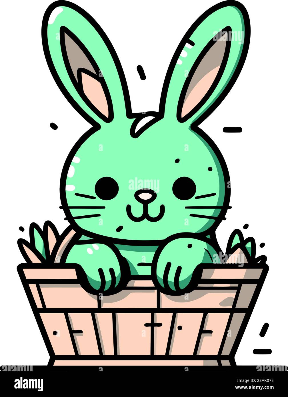 Cute cartoon bunny in a basket. Vector illustration on white background ...