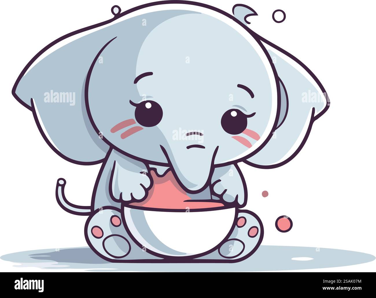 Cute little elephant with a bowl of milk. Vector illustration Stock ...